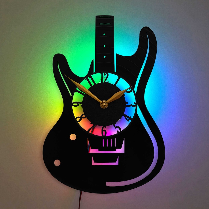 Guitar Player Wall Clock With Led Light, Unique Room Decor for Men ...