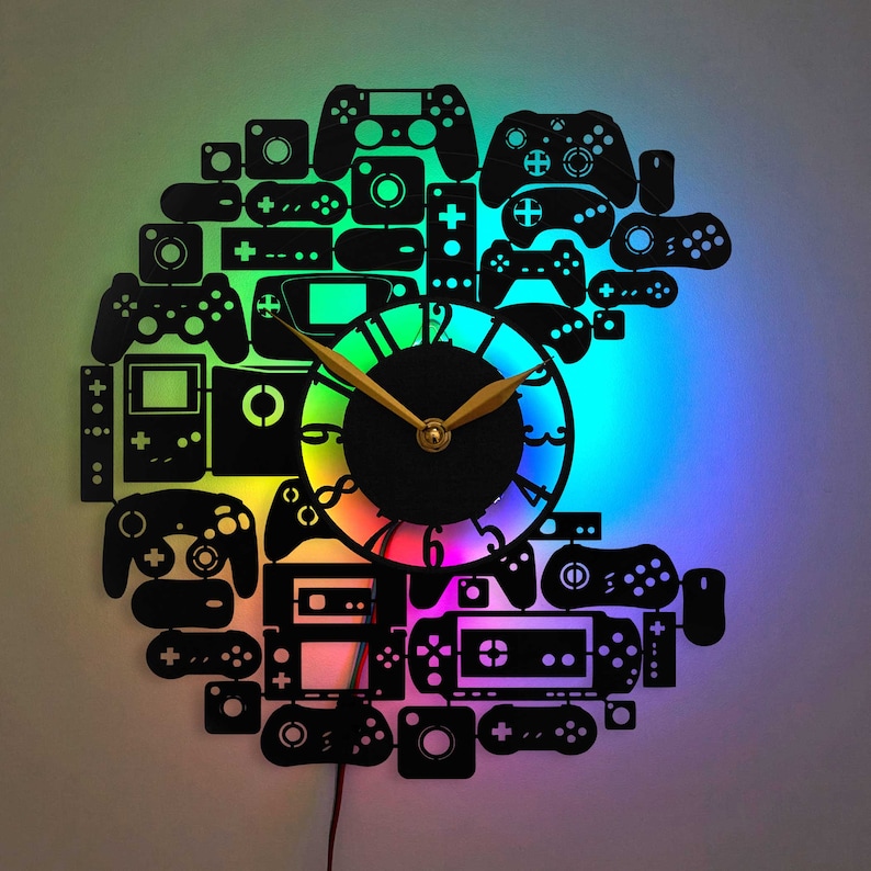 Gamer Clock With Led Light, Video Gaming Gifts, Game Room Wall Decor ...