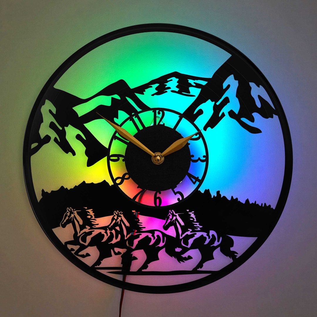 Ranch Clock, Horse Clock, Wild Horses Clock, Mountain Landscape Clock ...