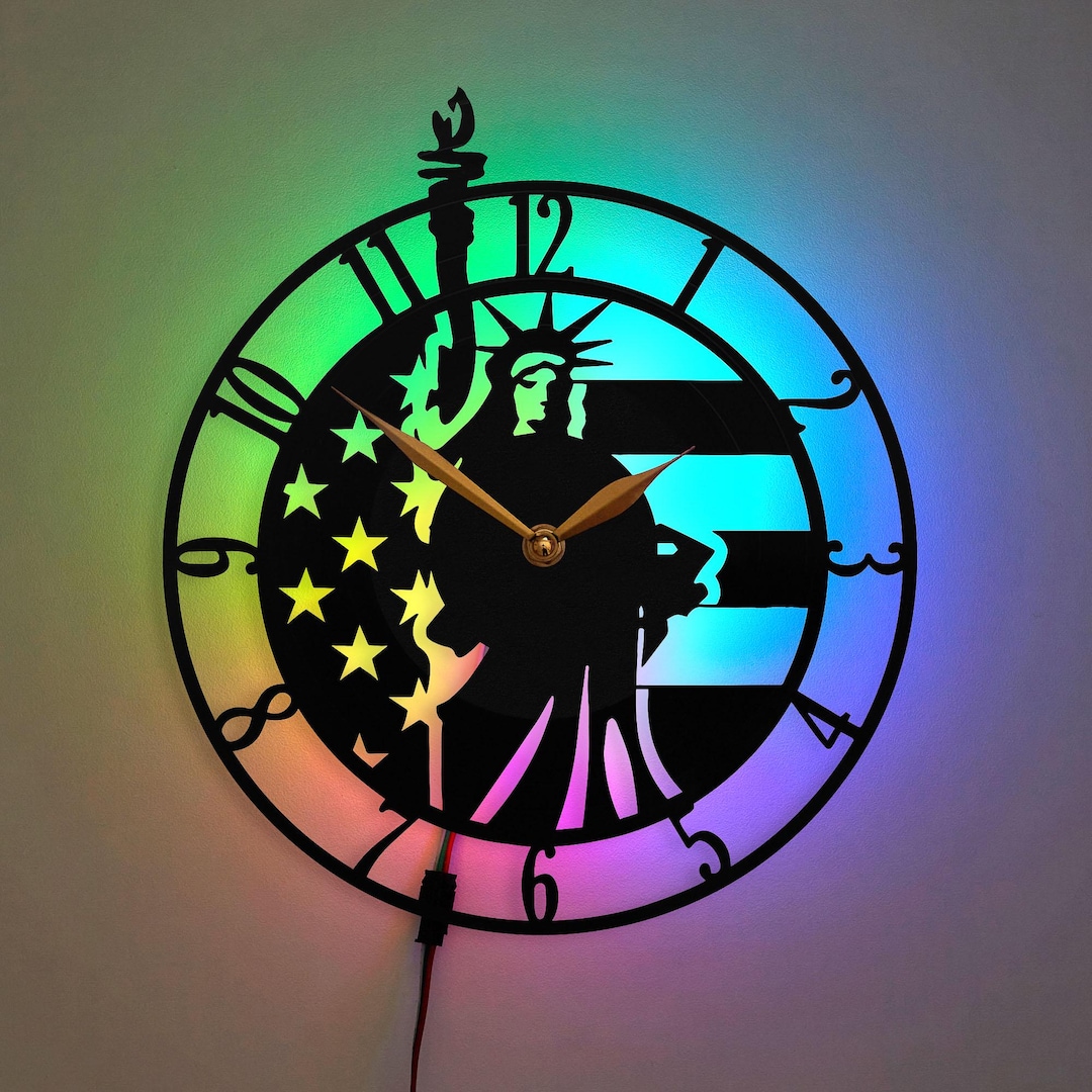 American Flag Clock, American Flag Decor, Statue of Liberty Wall Clock ...
