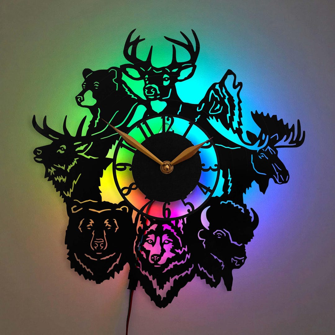 Animal Wall Clock, Wildlife Clock, Bear Clock, Deer Clock, Wolf Clock ...