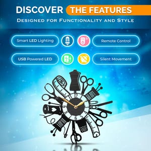 Sewing Themed Wall Clock With Led Lights, Gifts for Sewing Lovers ...