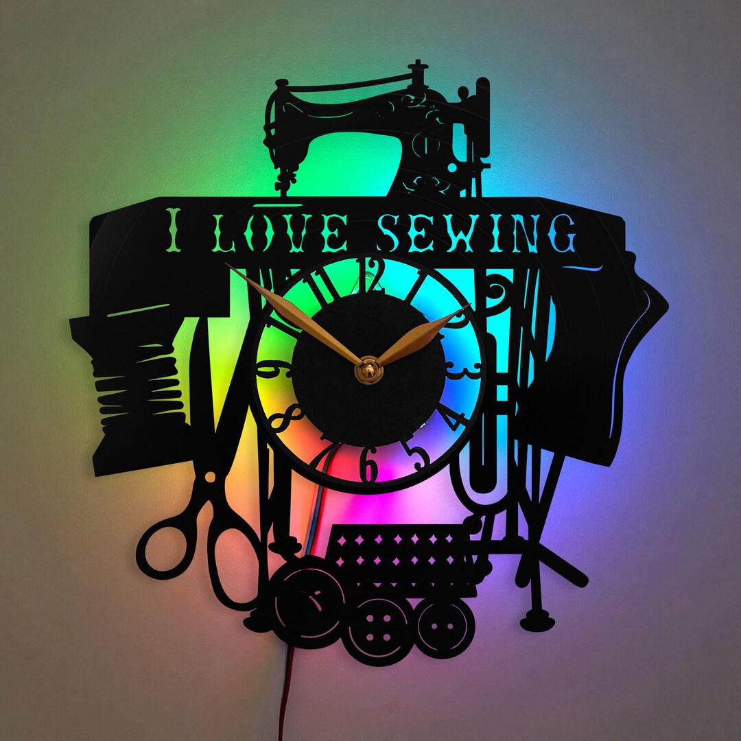Sewing Clock, Sewing Machine Clock, I Love Sewing Clock, Sewing Decor ...