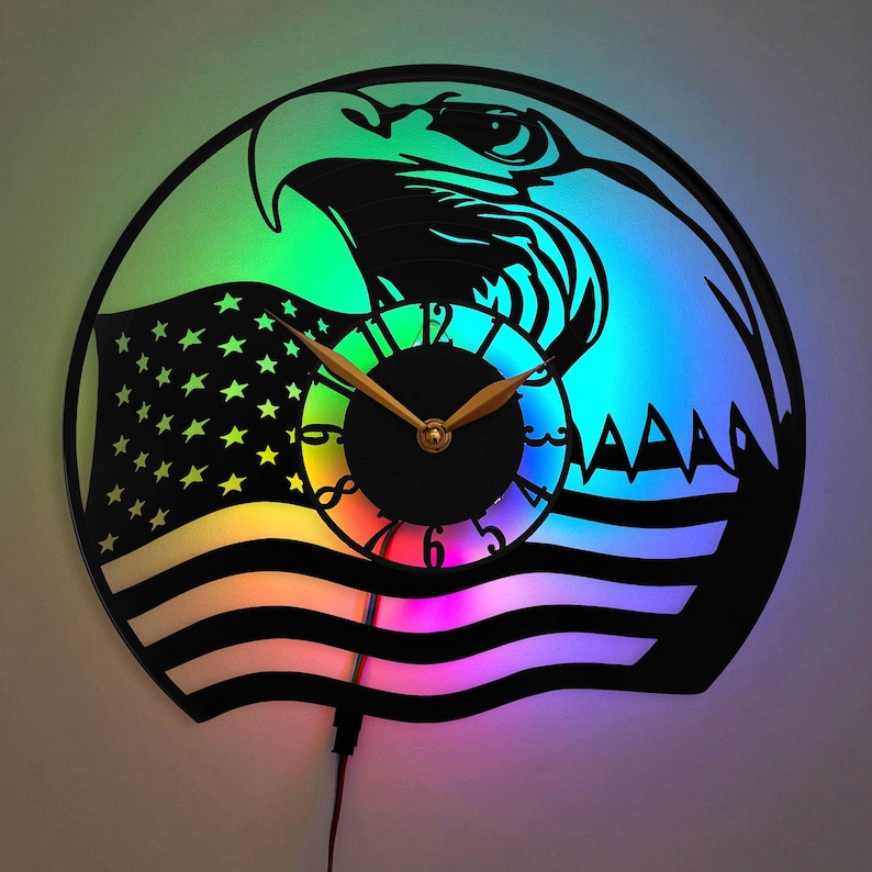 American Flag Wall Clock, American Flag Decor, Eagle Clock - Etsy