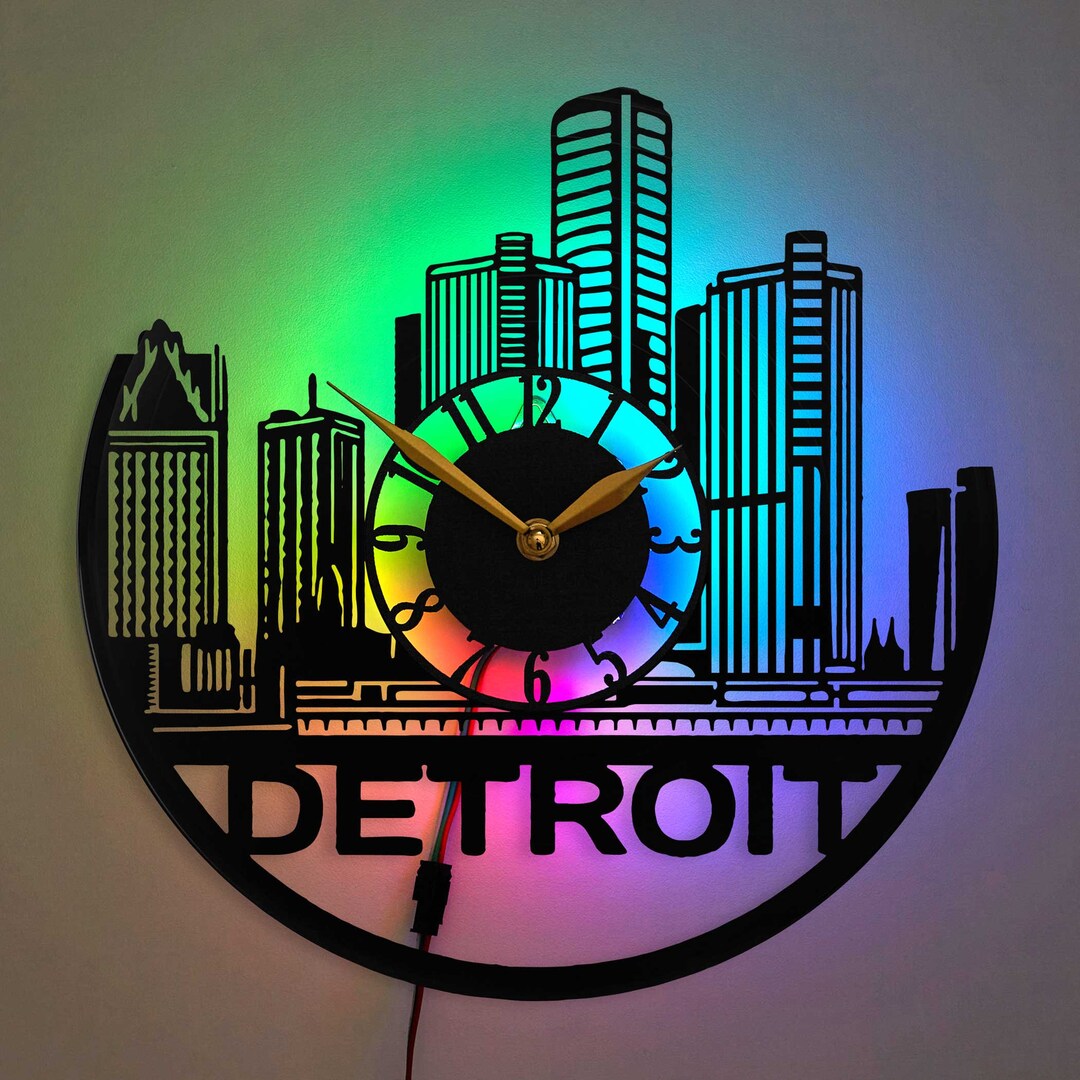 Michigan Wall Clock With Led Light, Detroit Themed Souvenirs and Gifts ...