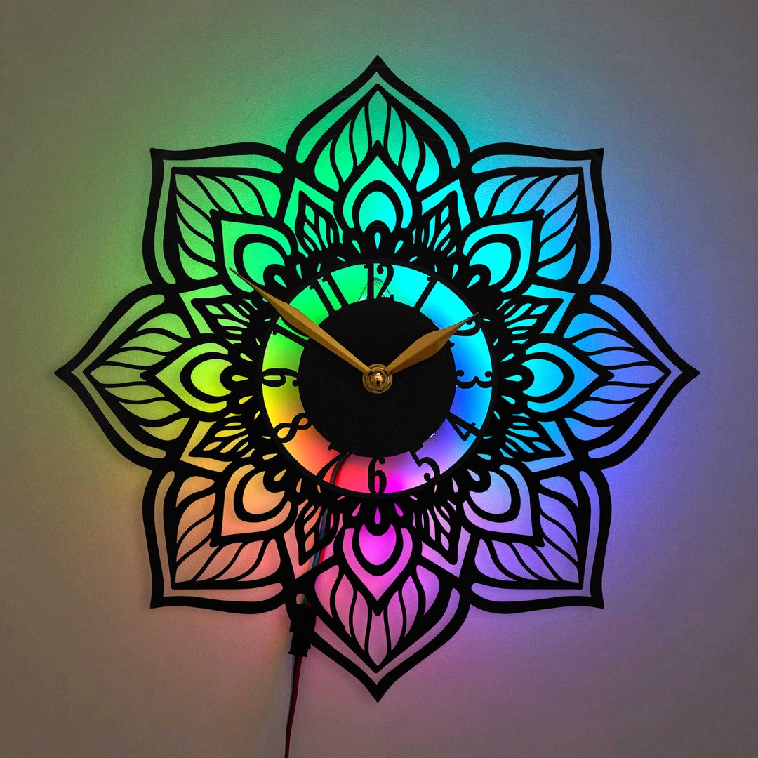 Lotos Clock Flower, Clock Lotos Decor, Flower Wall Clock With Led Light ...