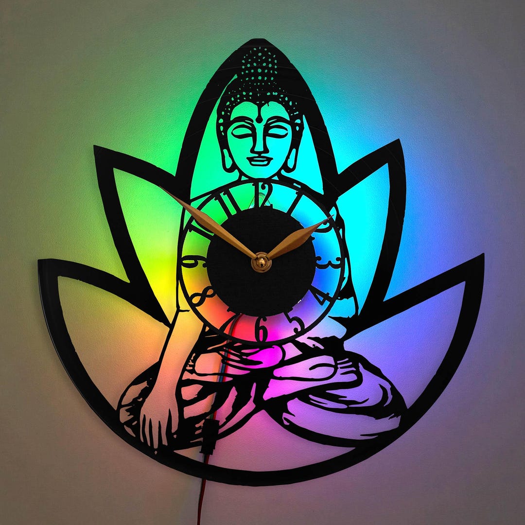 Buddha Clock, Meditation Wall Clock, Yoga Wall Clock, Lotus Flower ...