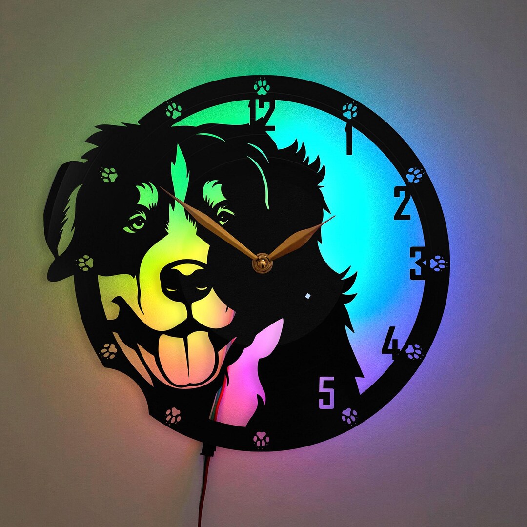 Bernese Mountain Dog Clock, Dog Face Clock, Paw Prints Clock, Pet Theme ...