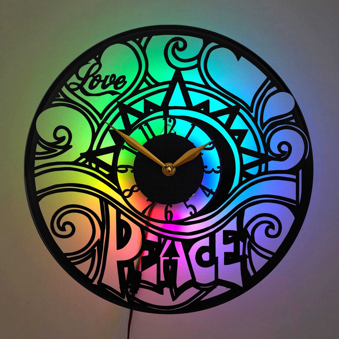 Peace Sign Clock, Peace Design, Peace and Love Theme Clock, Hippie ...