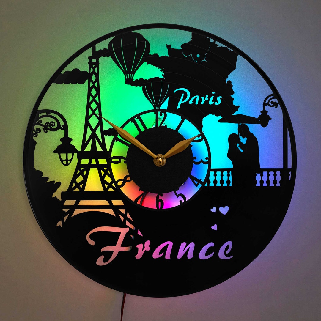 France Clock, Paris Clock, Eiffel Tower Clock, Hot Air Balloon Clock ...