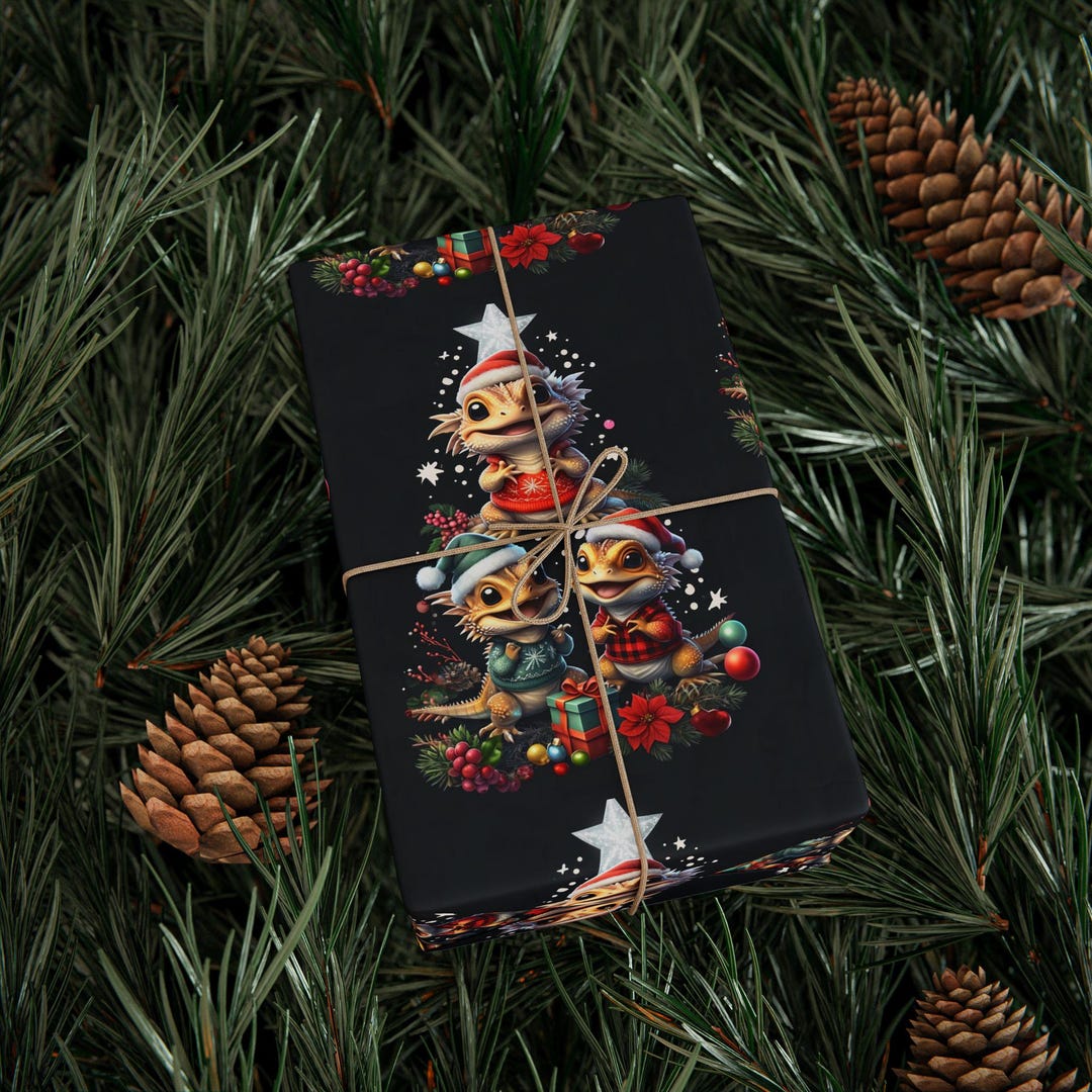 Christmas Wrapping Papers Bearded Dragon Holiday Gift Wrap, Festive ...
