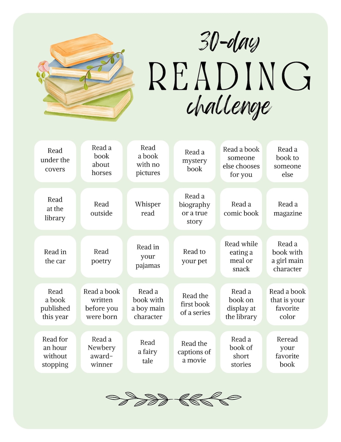 Printable 30-day Reading Challenge Tracker | Digital Download | Fun ...
