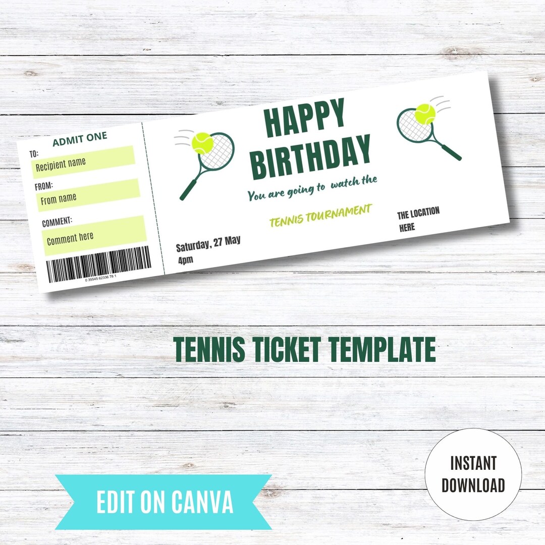 Happy Birthday Tennis Ticket Invitation Template, Editable and ...