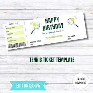 Happy Birthday Tennis Ticket Invitation Template, Editable and ...