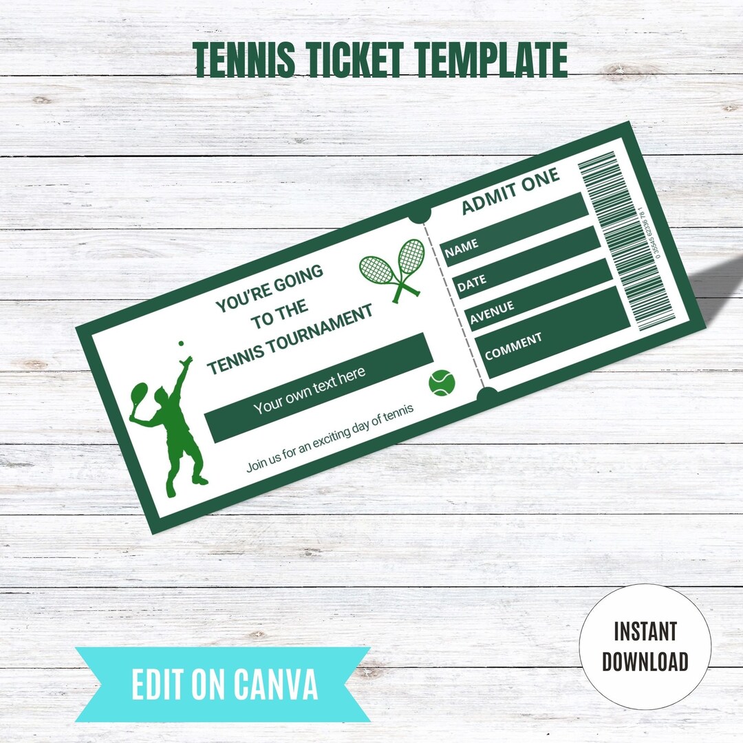 Editable and Printable Tennis Ticket Template, Surprise Ticket for a ...