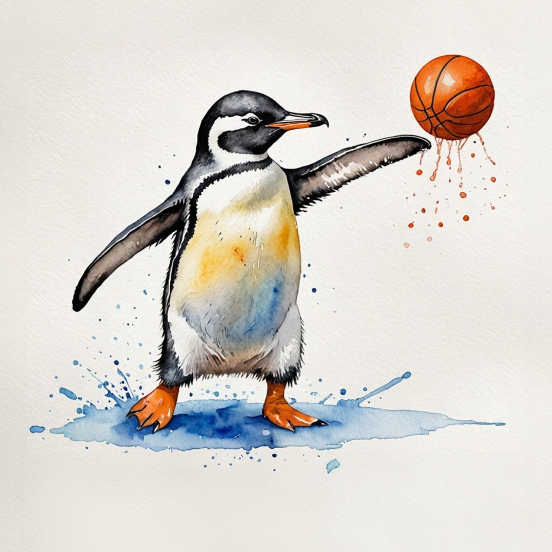 Cute Penguin Basketball Art Print | Basketball Penguin Digital Download ...
