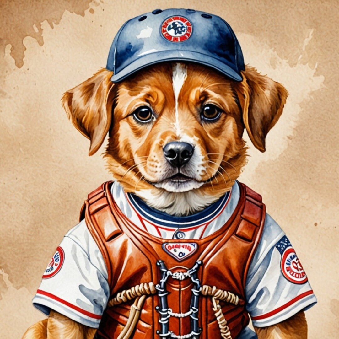 Adorable Dog Baseball Player Art Print | Baseball Dog Digital Download ...