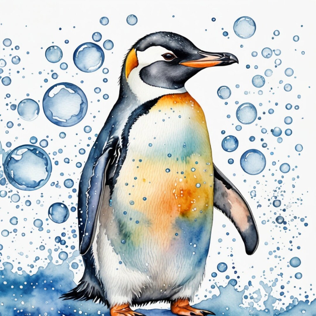Adorable Cute Penguin With Bubbles Downloadable Art Print | Nursery ...
