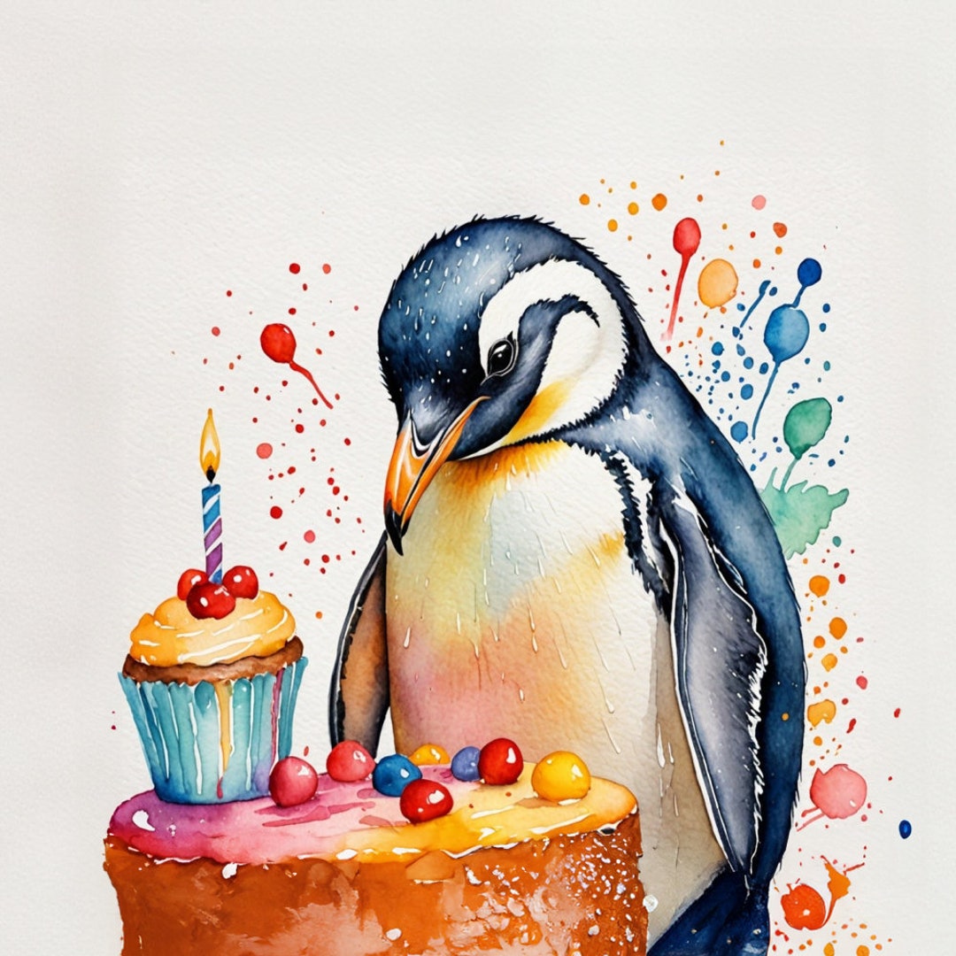 Cute Penguin Birthday | Birthday Penguin Digital Download | Penguin Art ...