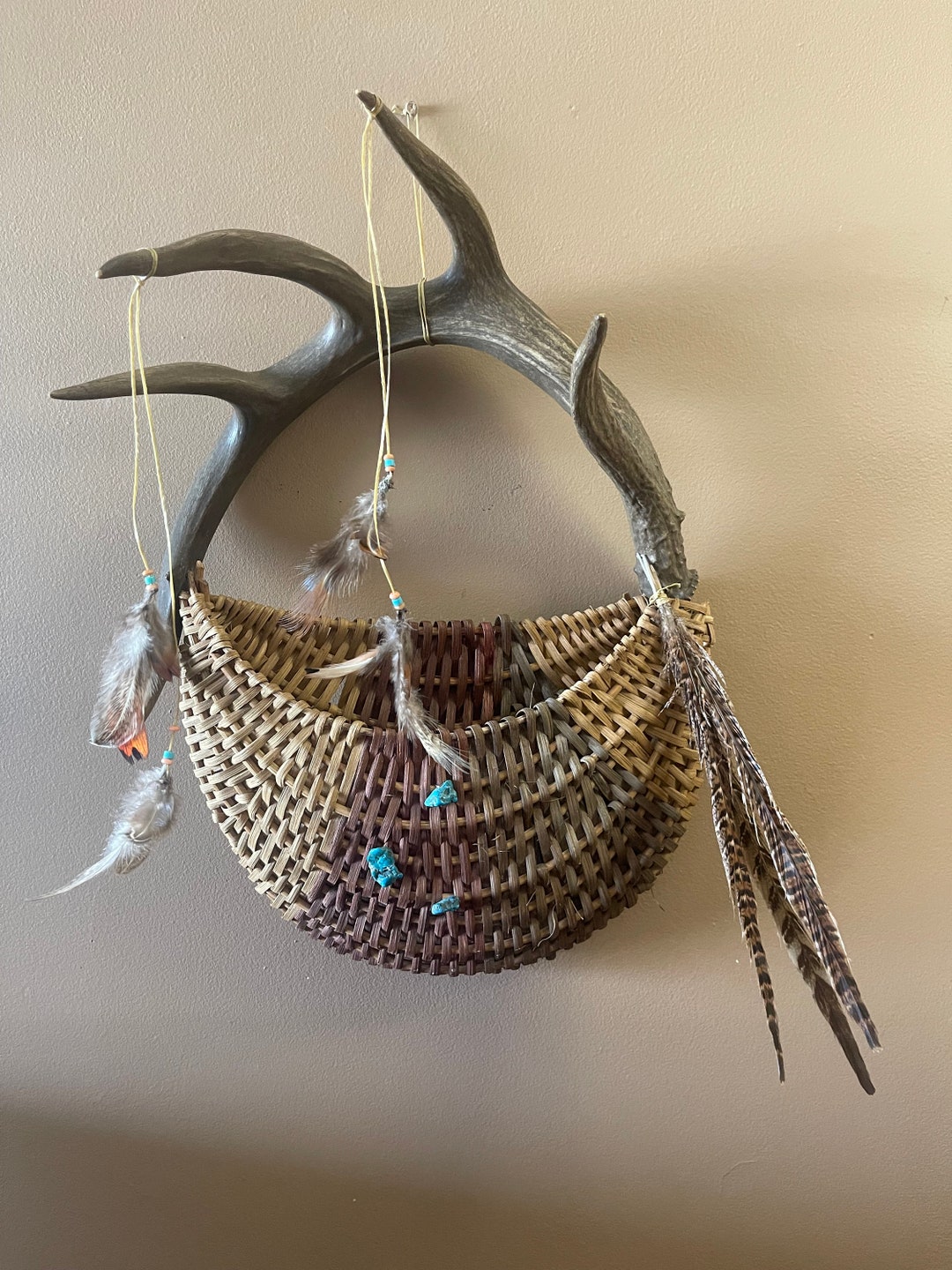 Handcrafted Vintage Wall Pouch With Rare Dark Deer Antler 1970s - Etsy