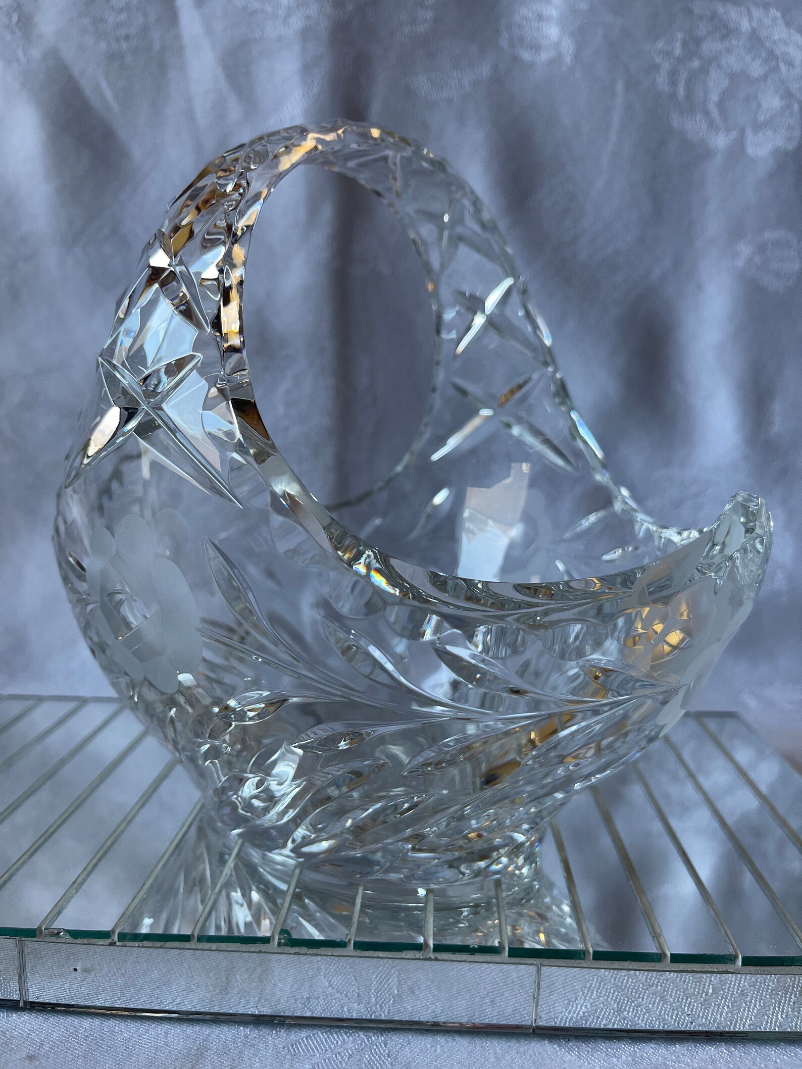 Vintage Bohemian Czech Art Glass Hand Cut Bowl Basket Art - Etsy