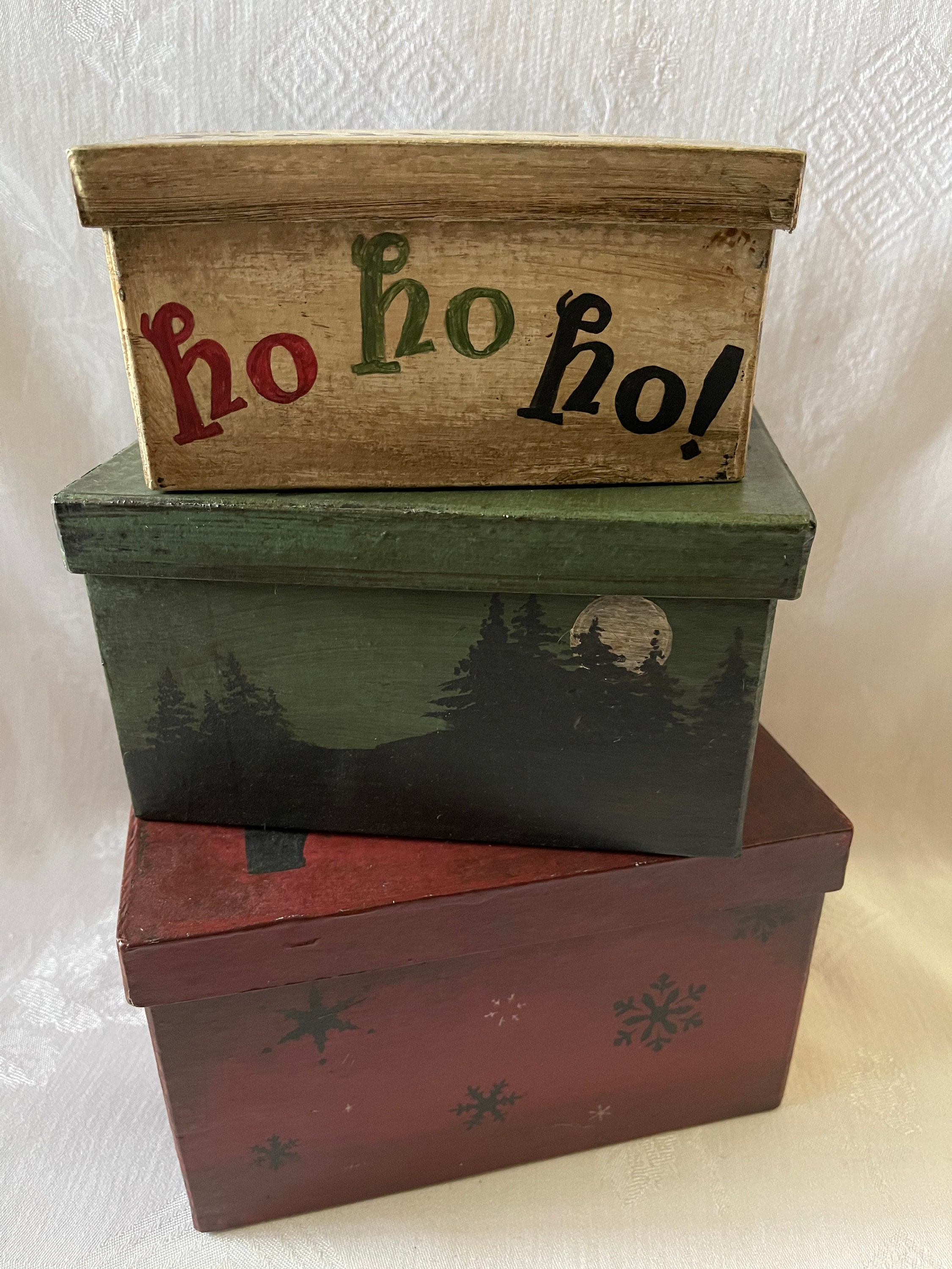 Set of 3 Primitive Vintage Stacking Boxes In Christmas Decor | Etsy