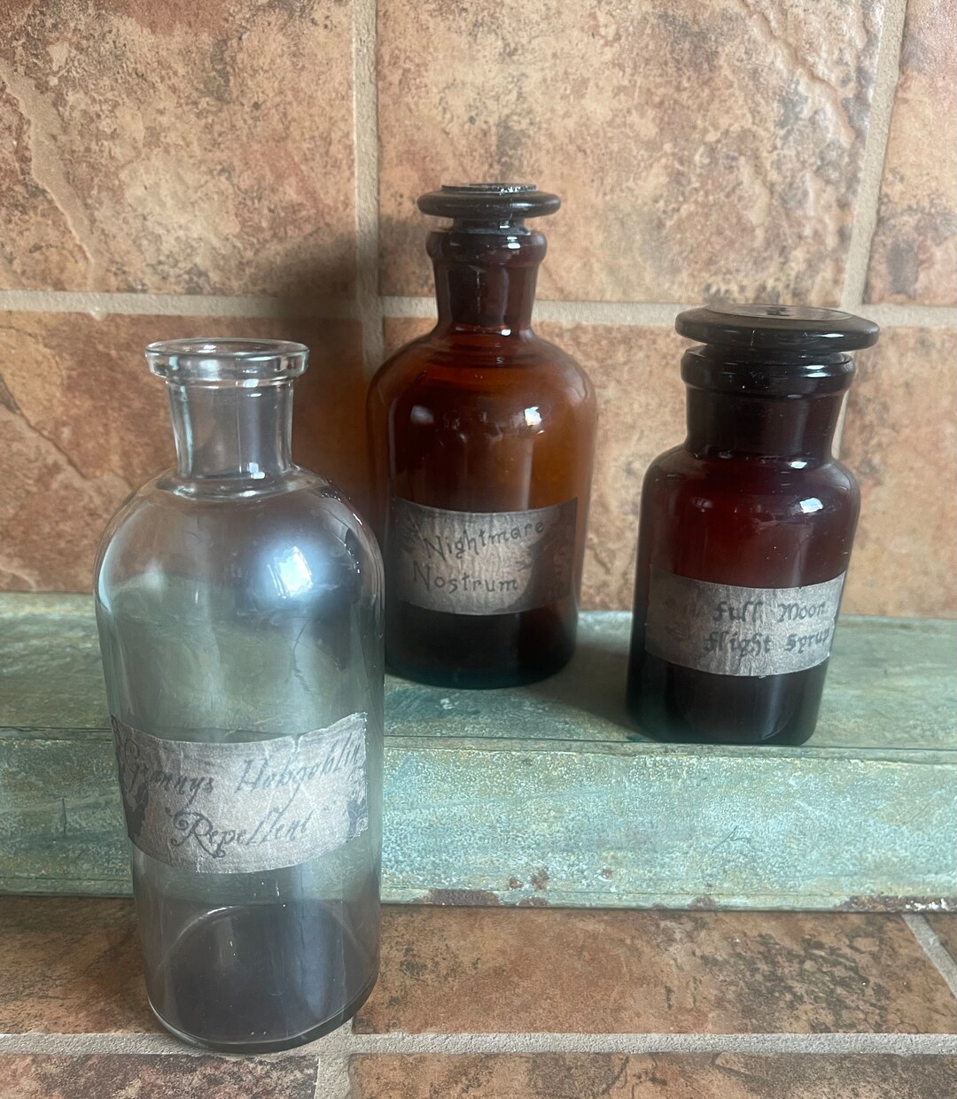 Set of 3 Primitive Potion, Elixer, Apothecary, Brew Bottles for Your ...
