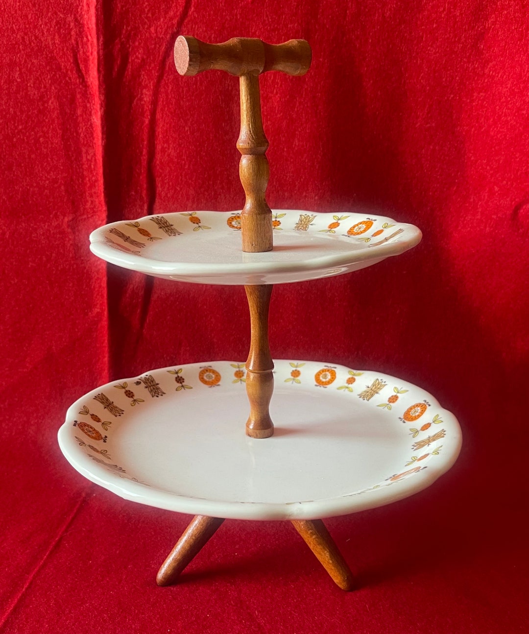 Mid Century 2 Tier Serving Tray With Easy Carry Handle and Sputnik Legs ...