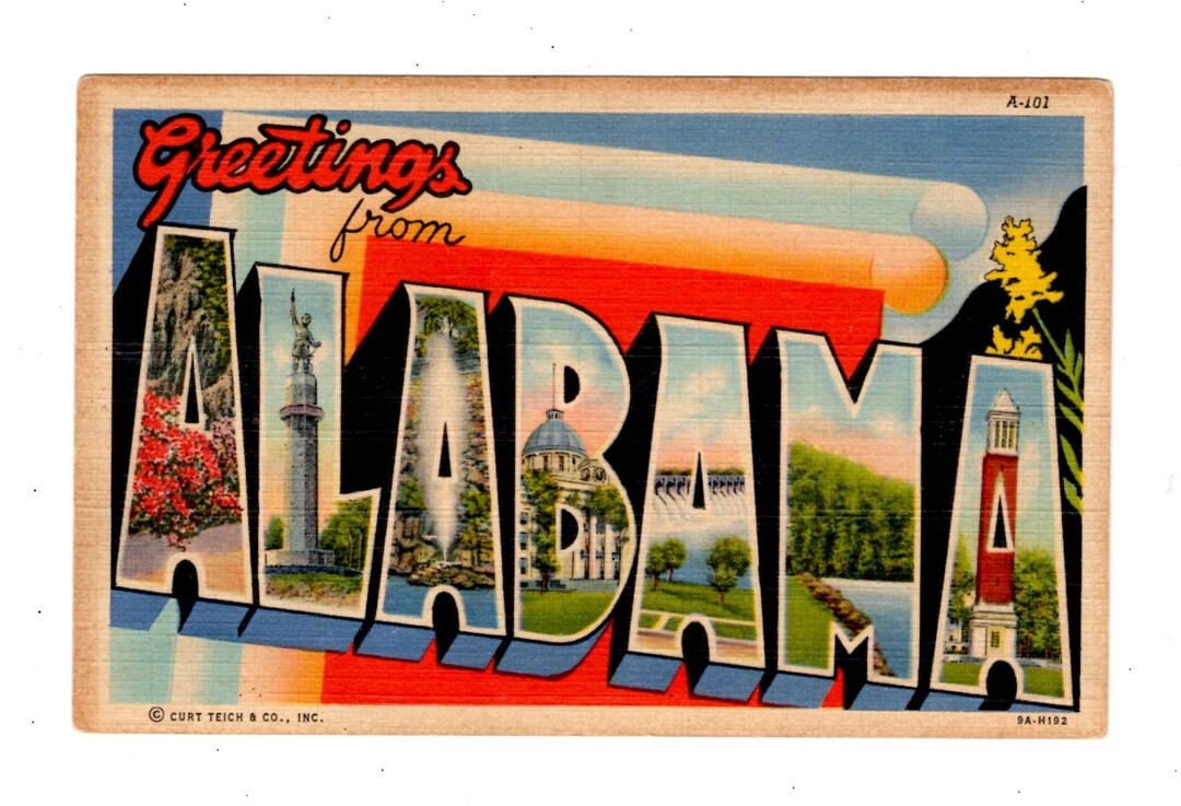 1940's Linen Post Card Alabama Greeting Post Card - Etsy