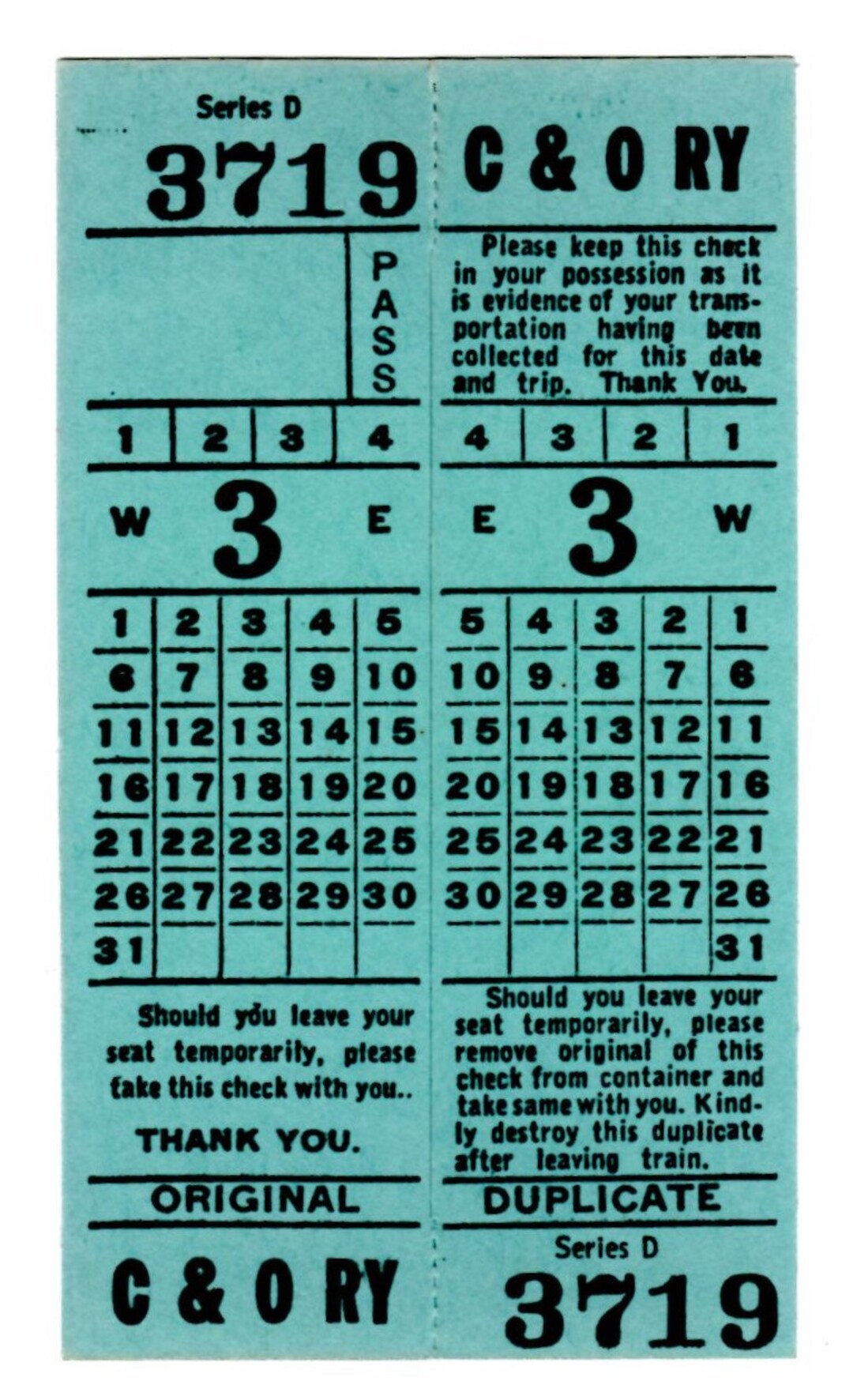 Vintage 1930's C & O Railway / Train Unused Passenger Ticket - Etsy