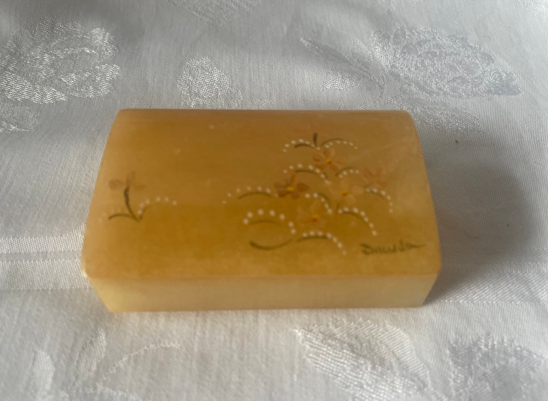 Hand Carved Alabaster Jewelry Box / Trinket Box Hand Painted by Dilluda ...