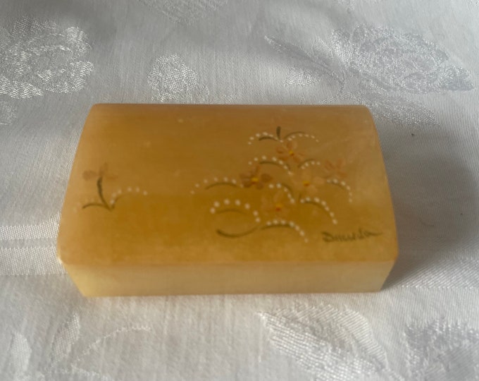 Hand Carved Alabaster Jewelry Box / Trinket Box Hand Painted by Dilluda ...
