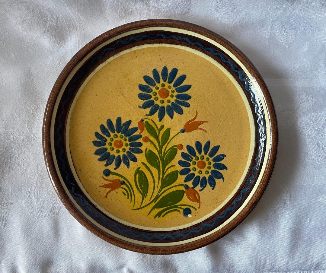Vintage French Yellow Ware Hand Crafted in Alsace / Folk Art / Peasant ...