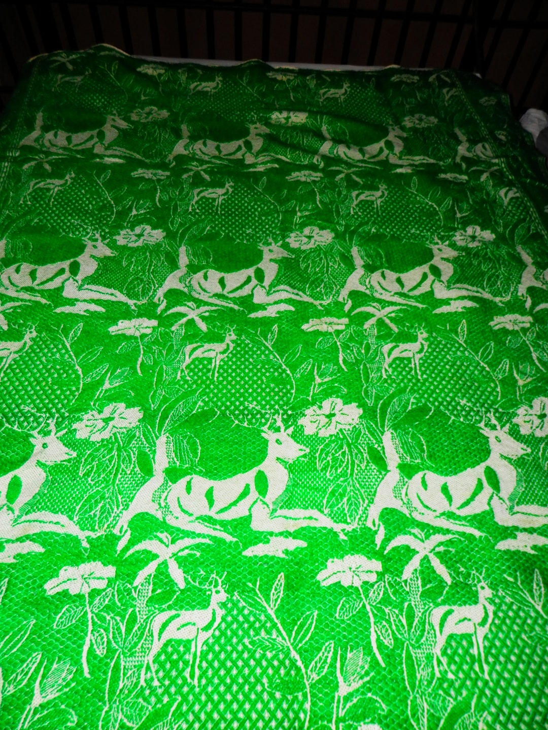 Vintage Stag or Deer Handwoven Wool Bedspread / Blanket / Throw or ...