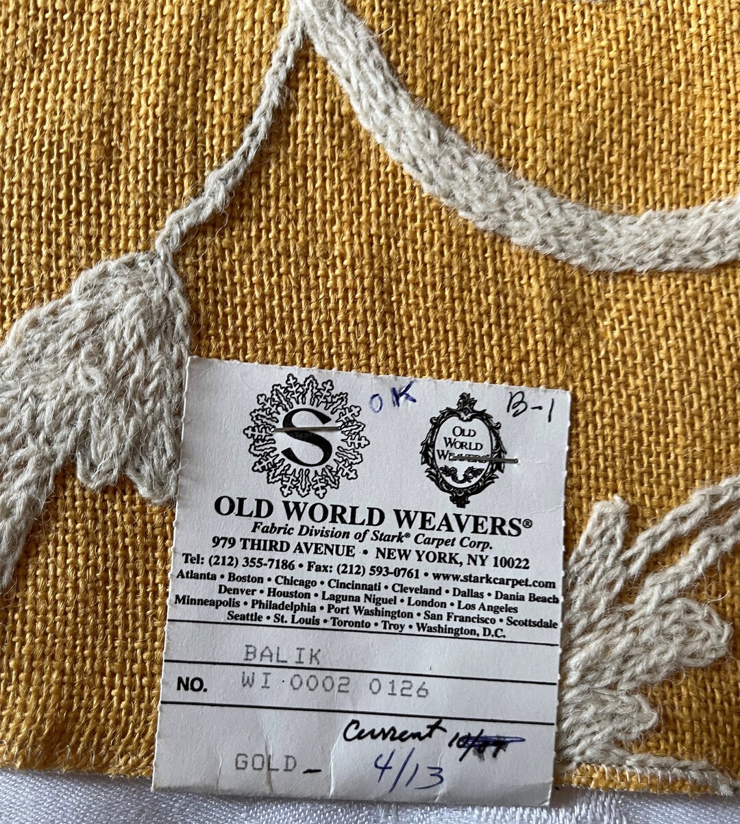 Old World Weavers, NY, NY Fabric Sample, Swatch for Sewing ...
