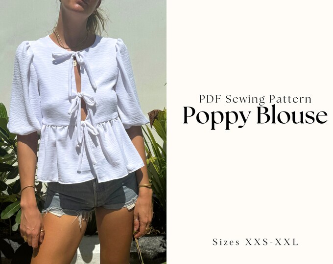 Poppy Blouse- Digital PDF Sewing Pattern | Peplum Blouse | Puff Sleeves ...