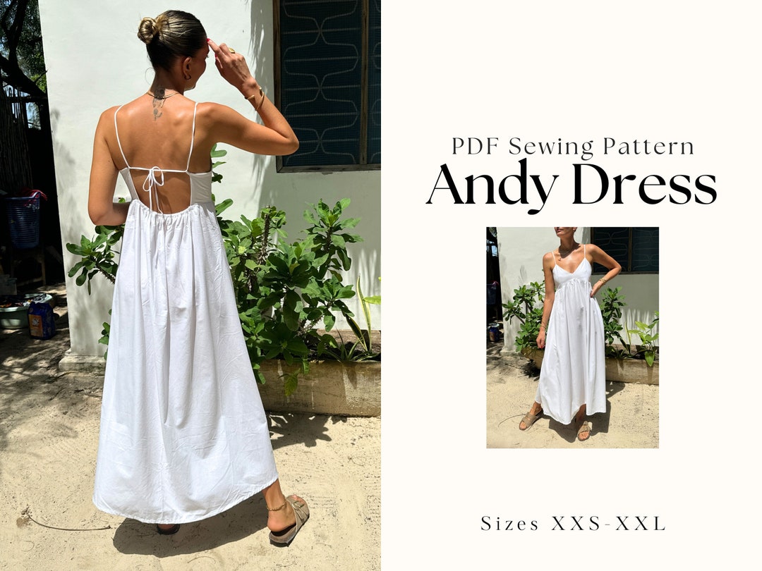 Andy Dress Digital PDF Sewing Pattern Backless Maxi Summer Dress Tie ...
