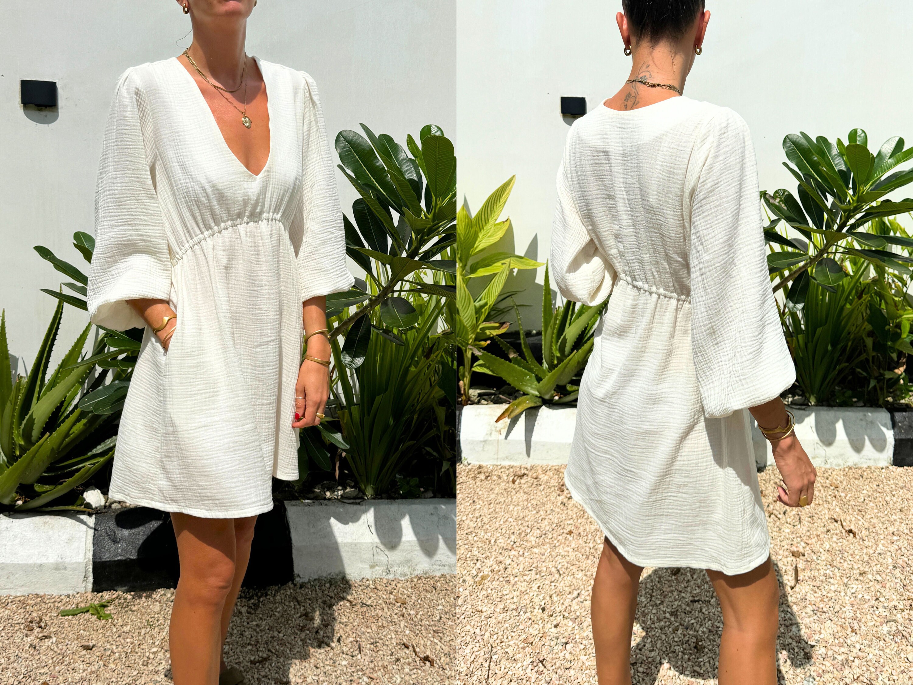 Sandy Dress Digital PDF Sewing Pattern V-neck Mini Dress Gathered Puff ...