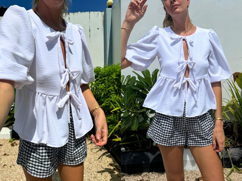 Poppy Blouse Digital PDF Sewing Pattern Peplum Blouse Puff Sleeves Tie ...