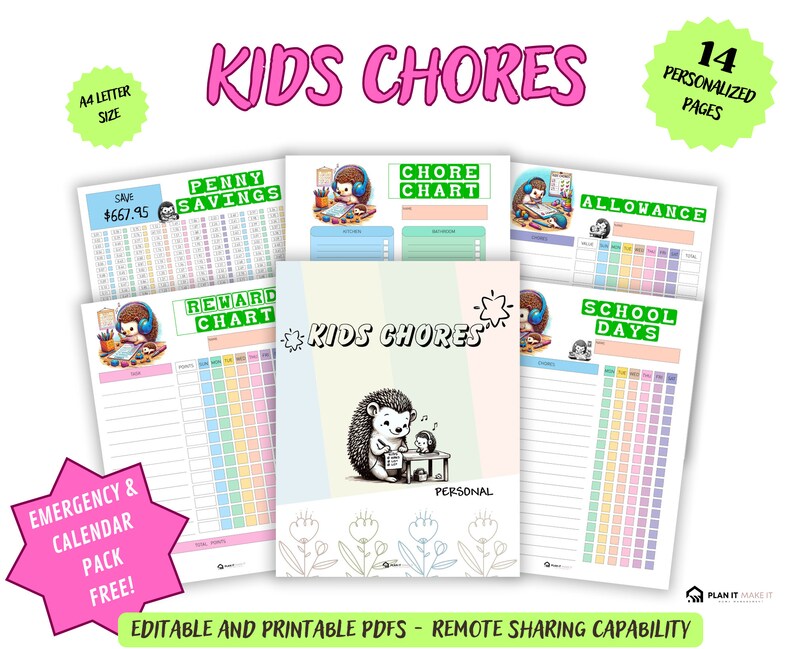 Editable Kids Chore Chart, Printable Bundle, Daily Chores, Weekly ...