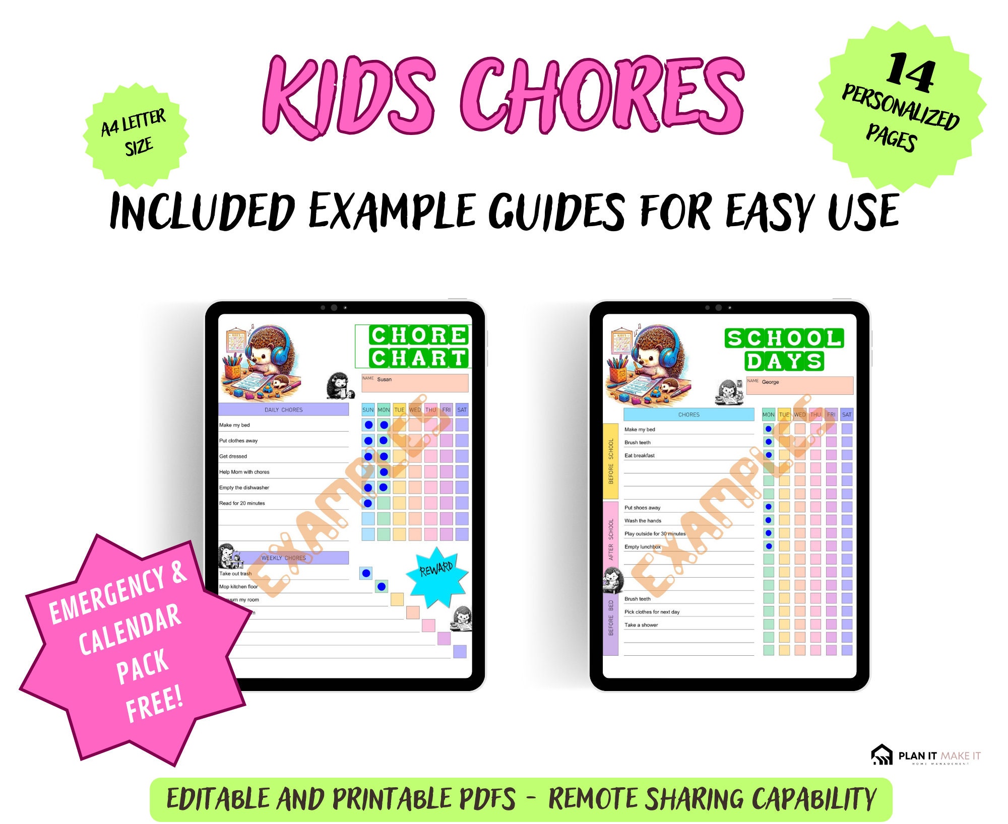 Editable Kids Chore Chart, Printable Bundle, Daily Chores, Weekly ...