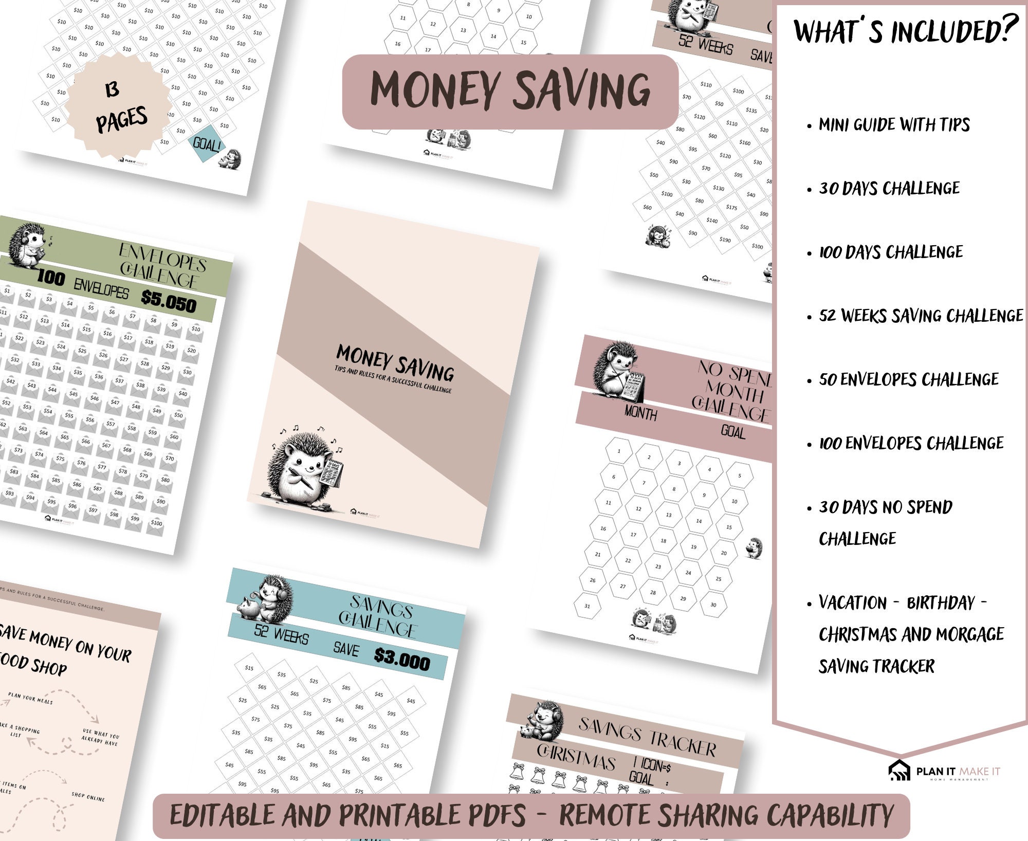 Money Saving Challenge, Budget Planner, 86 Digital and Printable Pages ...