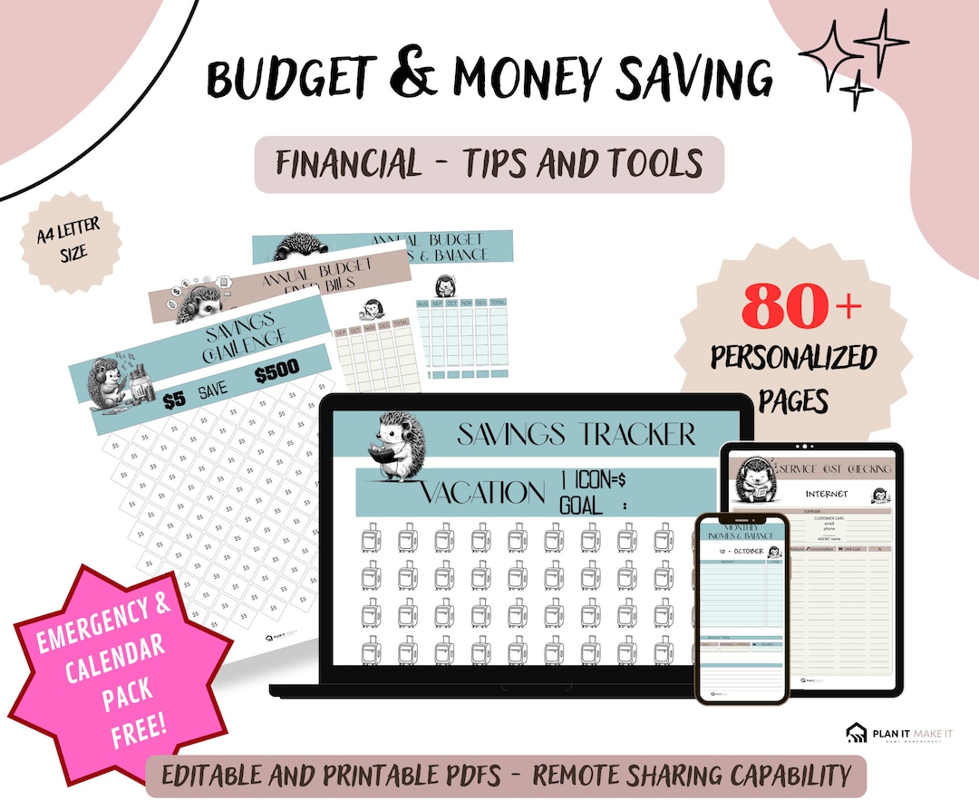 Money Saving Challenge, Budget Planner, 86 Digital and Printable Pages ...