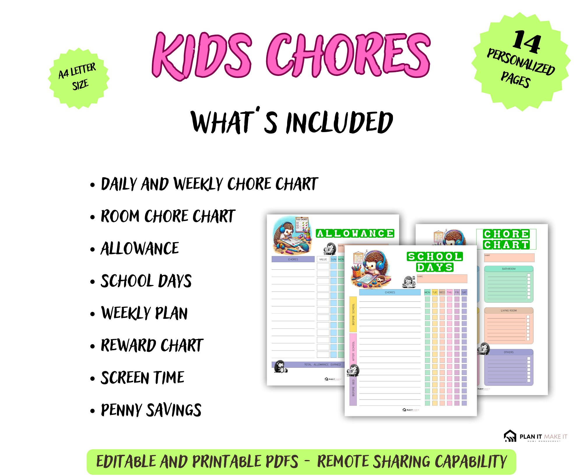 Editable Kids Chore Chart, Printable Bundle, Daily Chores, Weekly ...