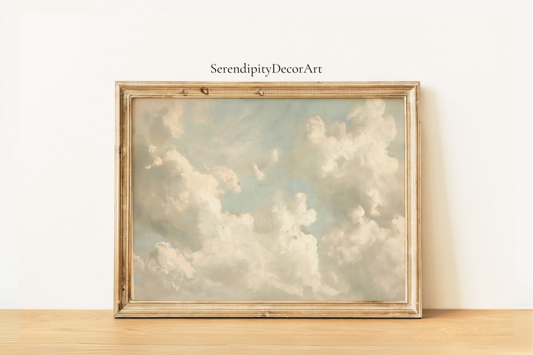 Digital Vintage Cloudscape Oil Painting Print | Vintage Art Print | Beige Gray Sky | Muted Color ...