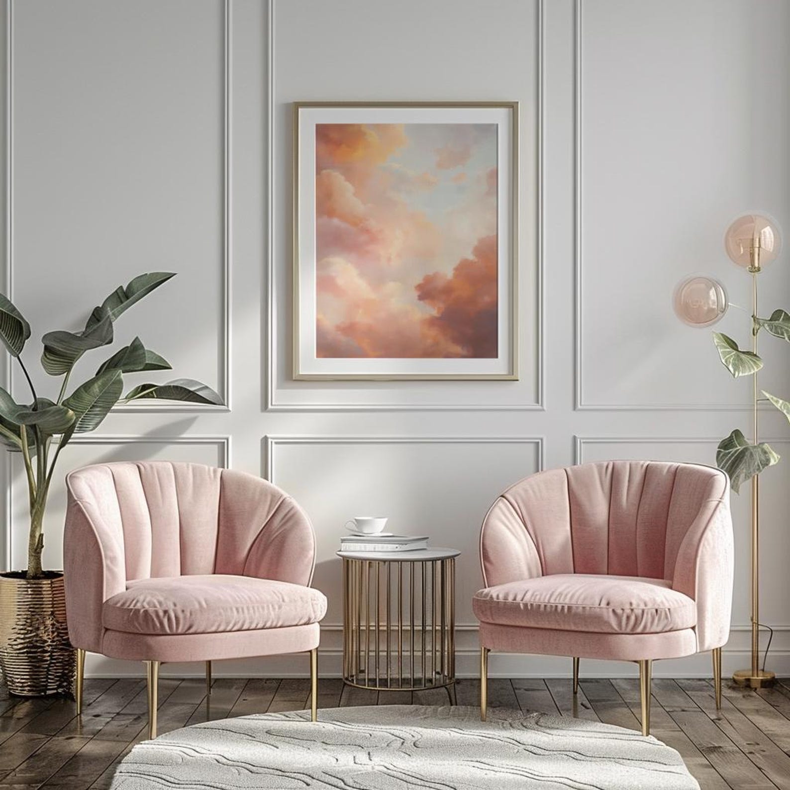 Digital Dreamy Pastel Cloud Sky Oil Painting Print| Soft Pink & Orange ...