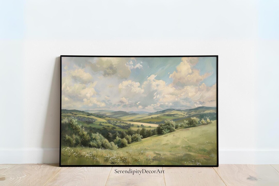 Vintage Hilly Landscape Oil Painting Matte Poster | Vintage Art Print ...
