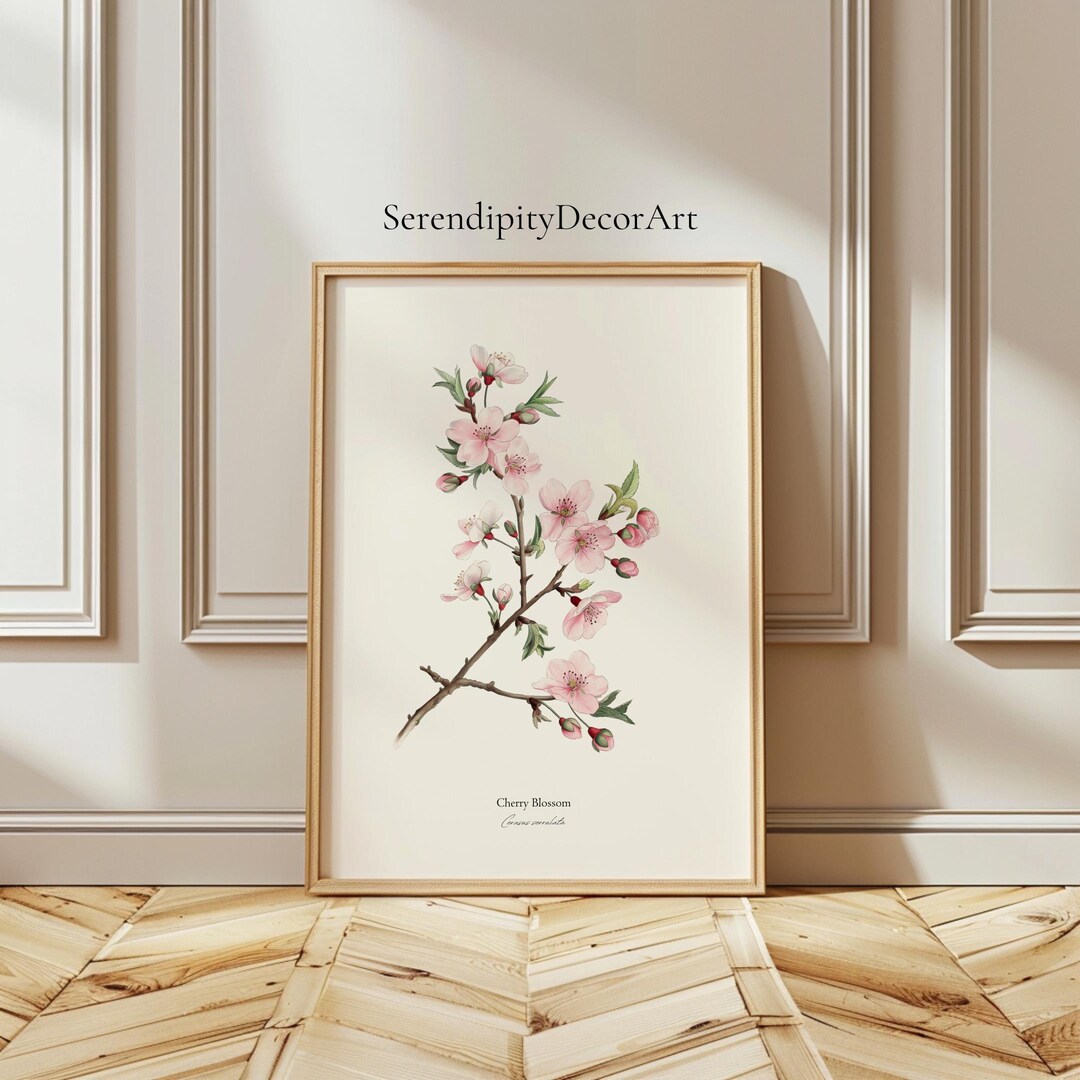 Pink Cherry Blossom Botanical Matte Poster | Vintage Art | Floral Wall ...