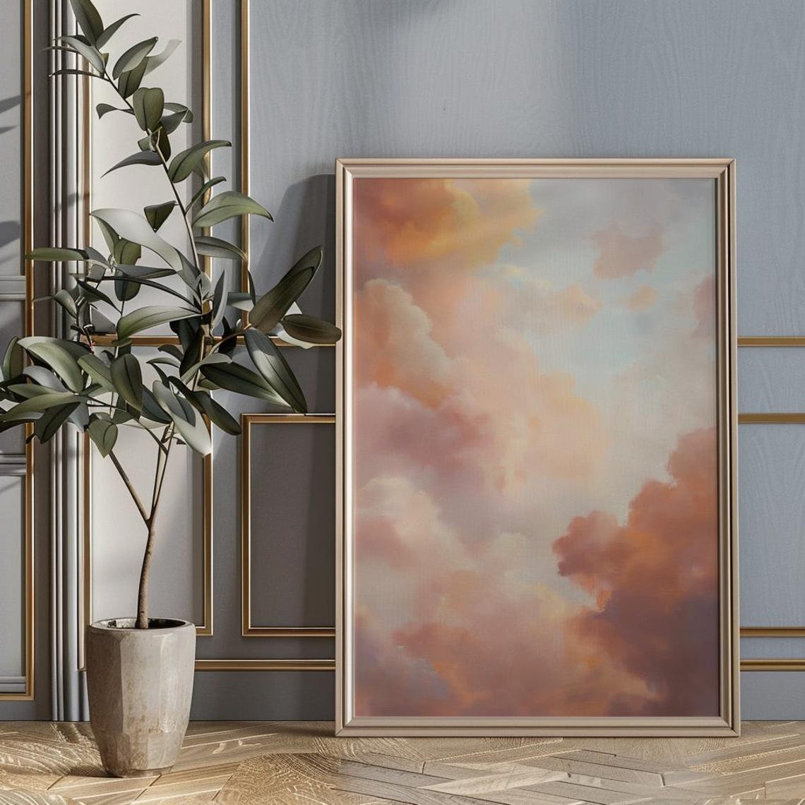 Digital Dreamy Pastel Cloud Sky Oil Painting Print| Soft Pink & Orange ...