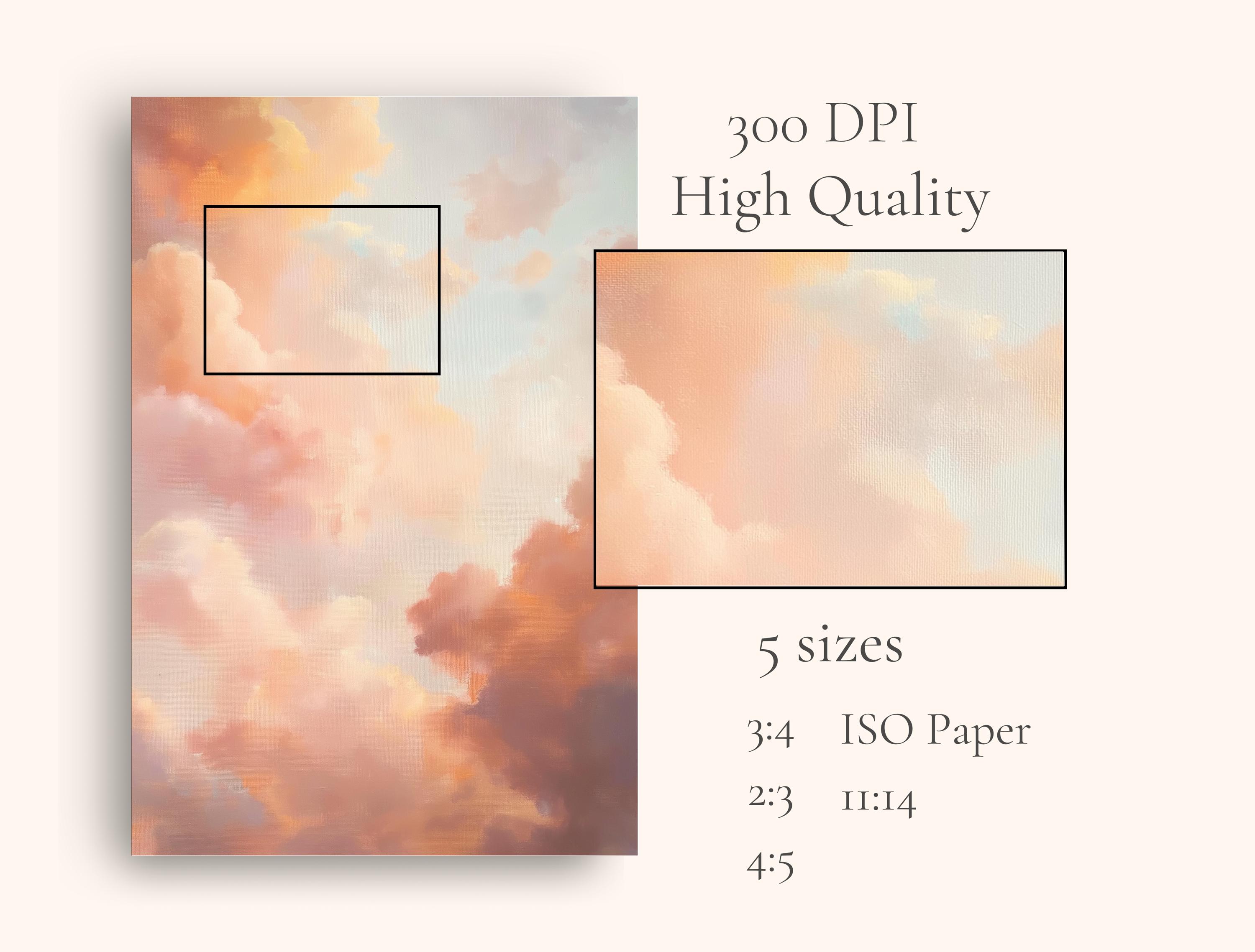 Digital Dreamy Pastel Cloud Sky Oil Painting Print| Soft Pink & Orange ...